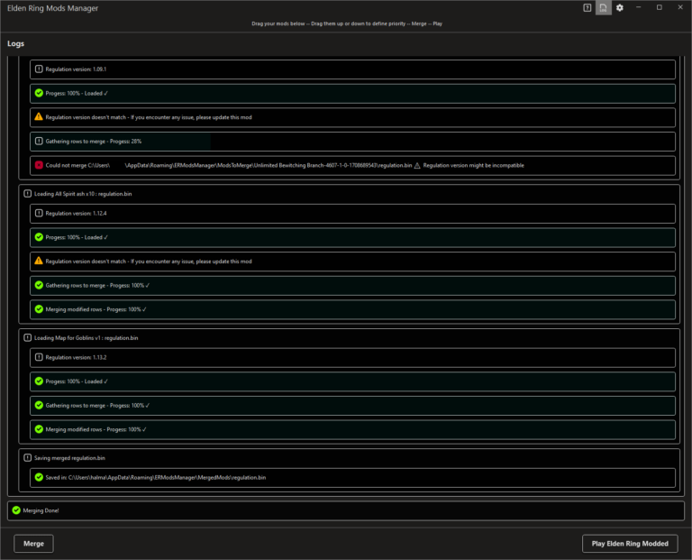 『エルデンリング』複数の「regulation.bin」を最新Verに一発統合して古いMODも動かせる「Mods Manager Merger」 | HAL’s Blog